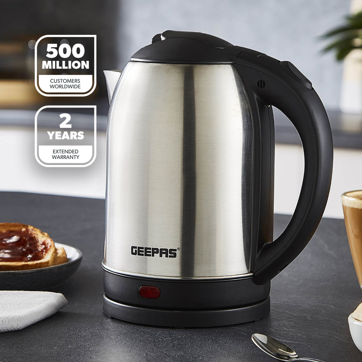 GEEPAS Electric Kettle 1.8L Cordless Stainless Steel Jug Kettle with LED Indicator for Hot Water ...